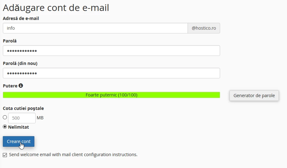 Crearea unei căsuţe de e-mail în cPanel | Hostico
